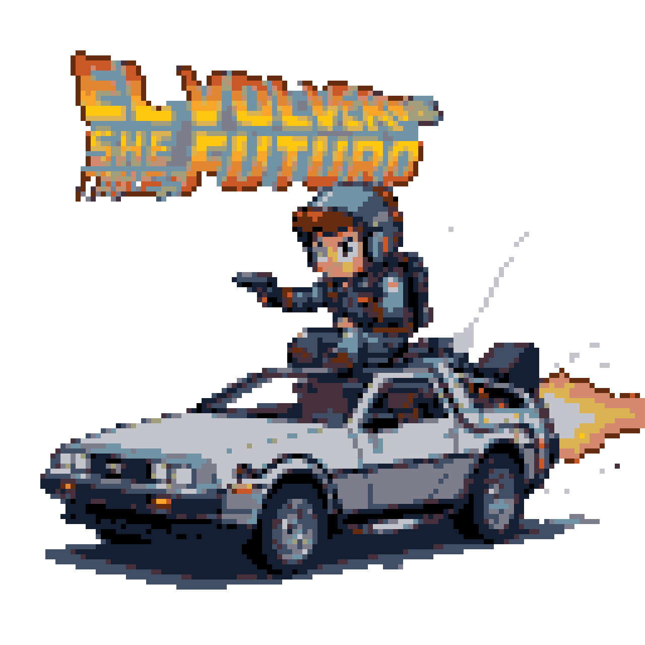 Game Asset Sprite: Future Traveler: DeLorean Speed, Fiery Ascent