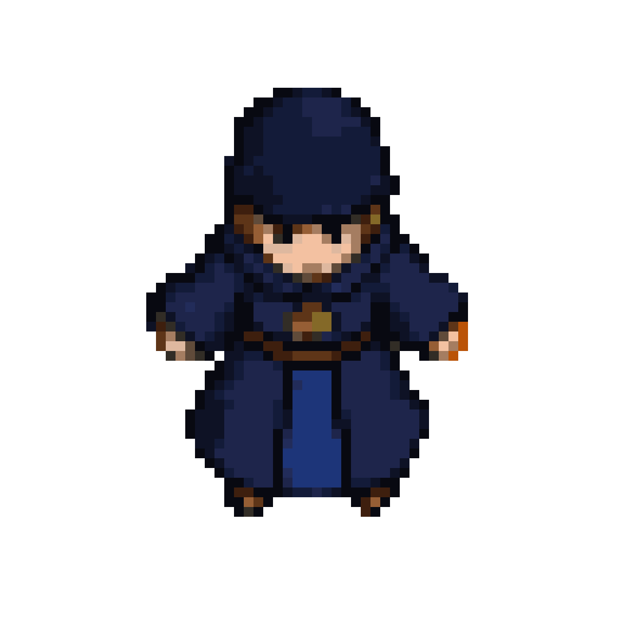 Blue-robed traveler walks with purpose, top-down view