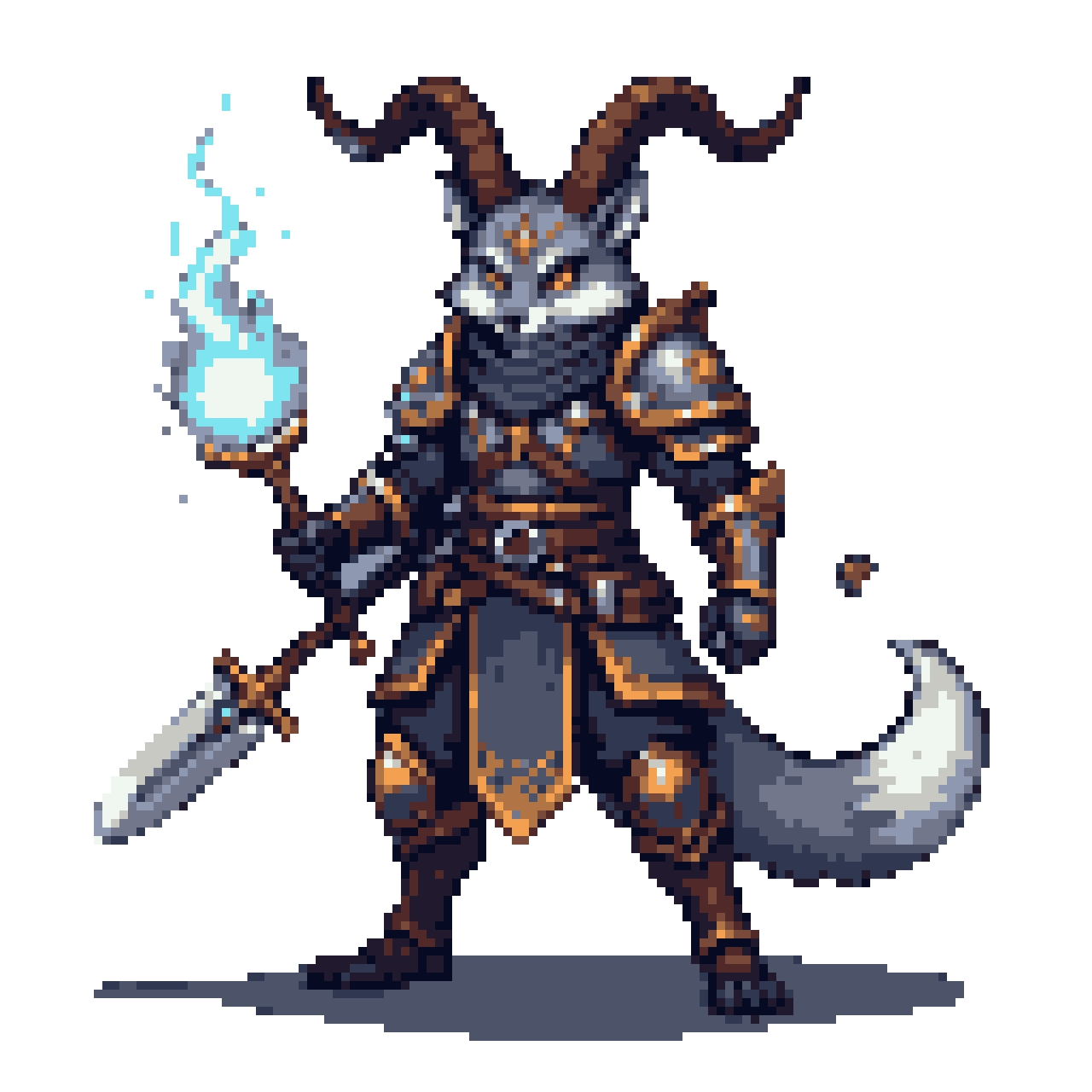 Regal Wolf Mage: Fiery Staff, Dark Fantasy Power