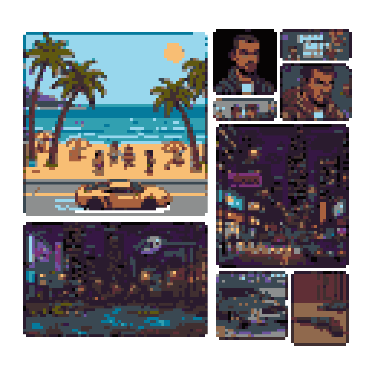GTA 6 Pixel Art: Beach, City Nights & Yellow Sports Car