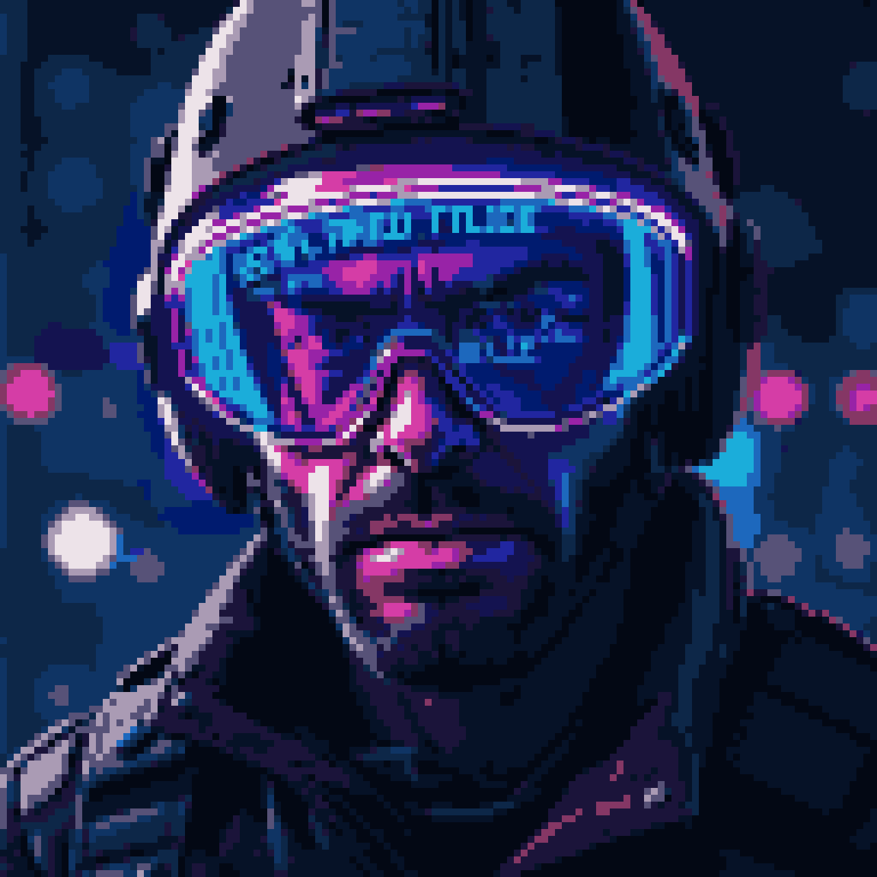 Sprite: Cyberpunk Cop Portrait: Neon Goggles, Gritty Future