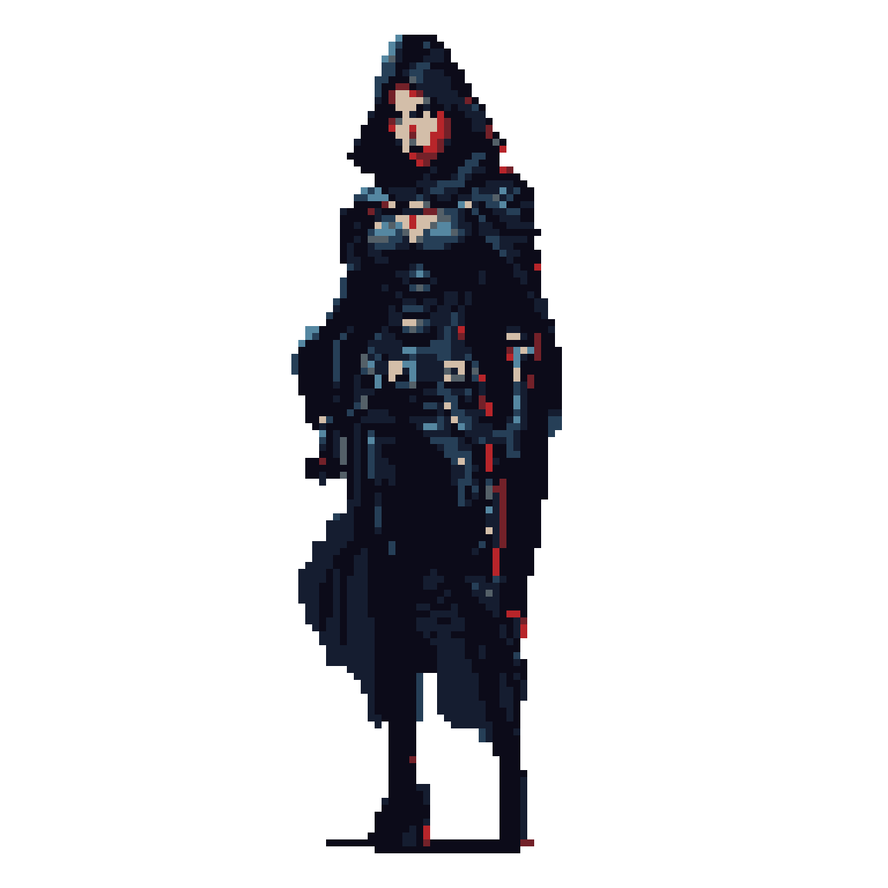 AI Sprite: Mysterious Rogue in Dark Armor, Hooded Figure