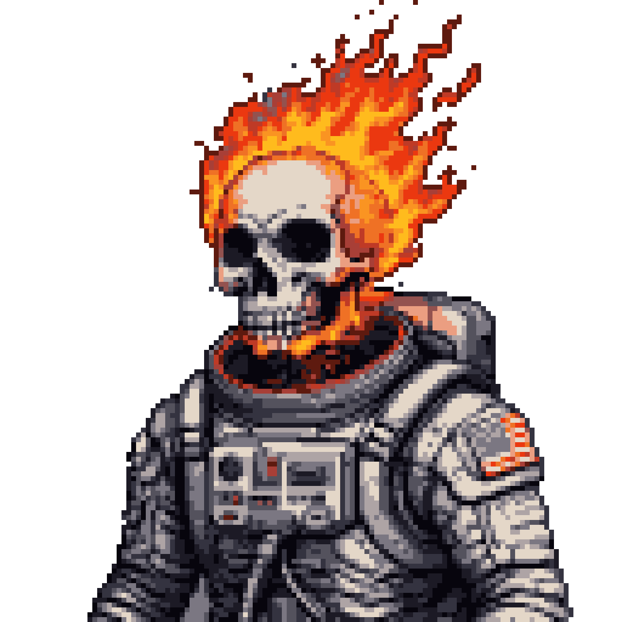 Spectral Astronaut's Fiery Skull in Cosmic Void