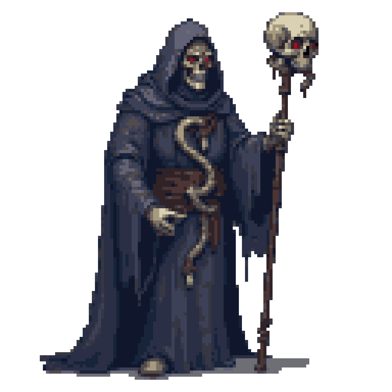 Glow-Eyed Skeleton Conjures Dark Magic with Skull Staff