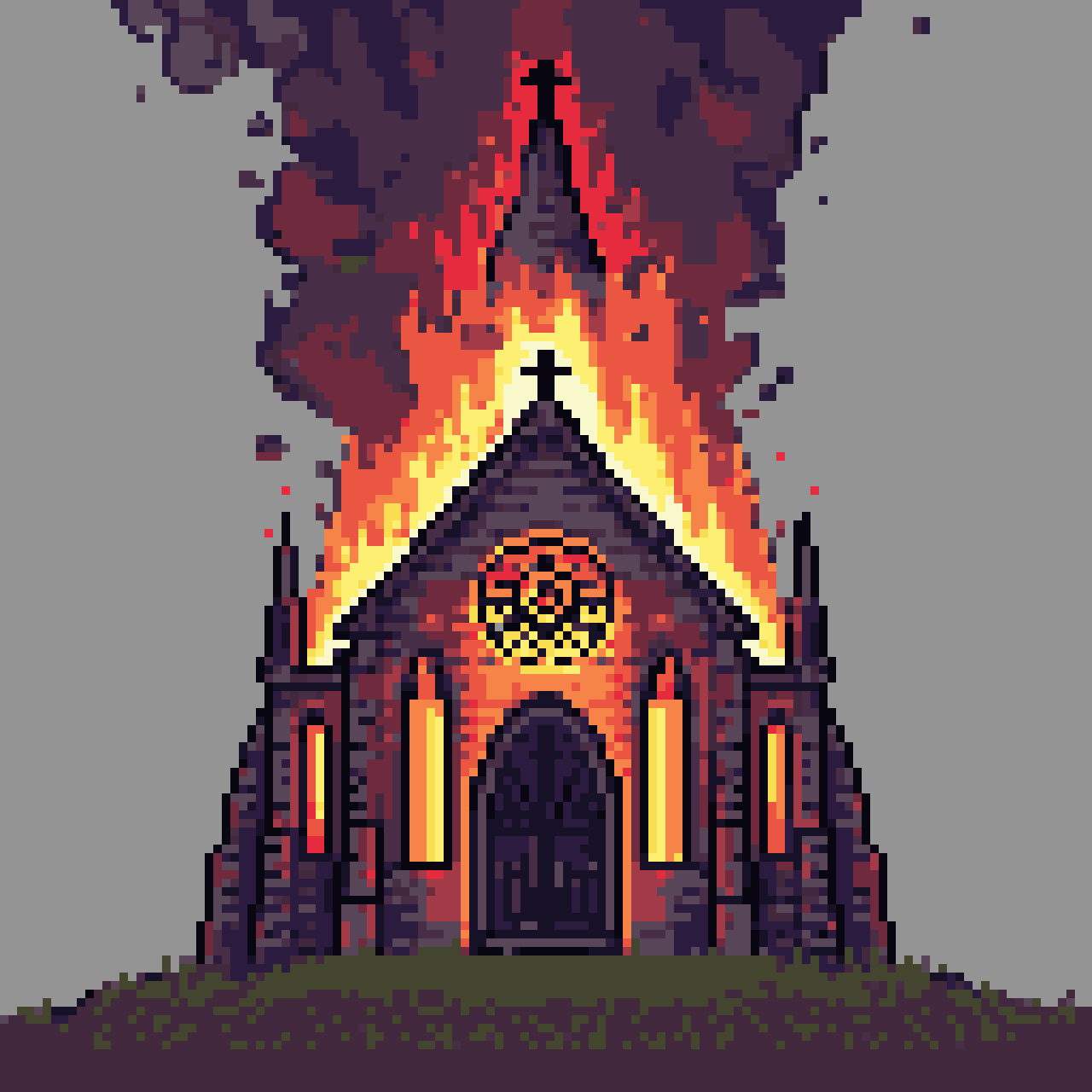 Burning Stone Church: Flames Erupt, Smoke Billows