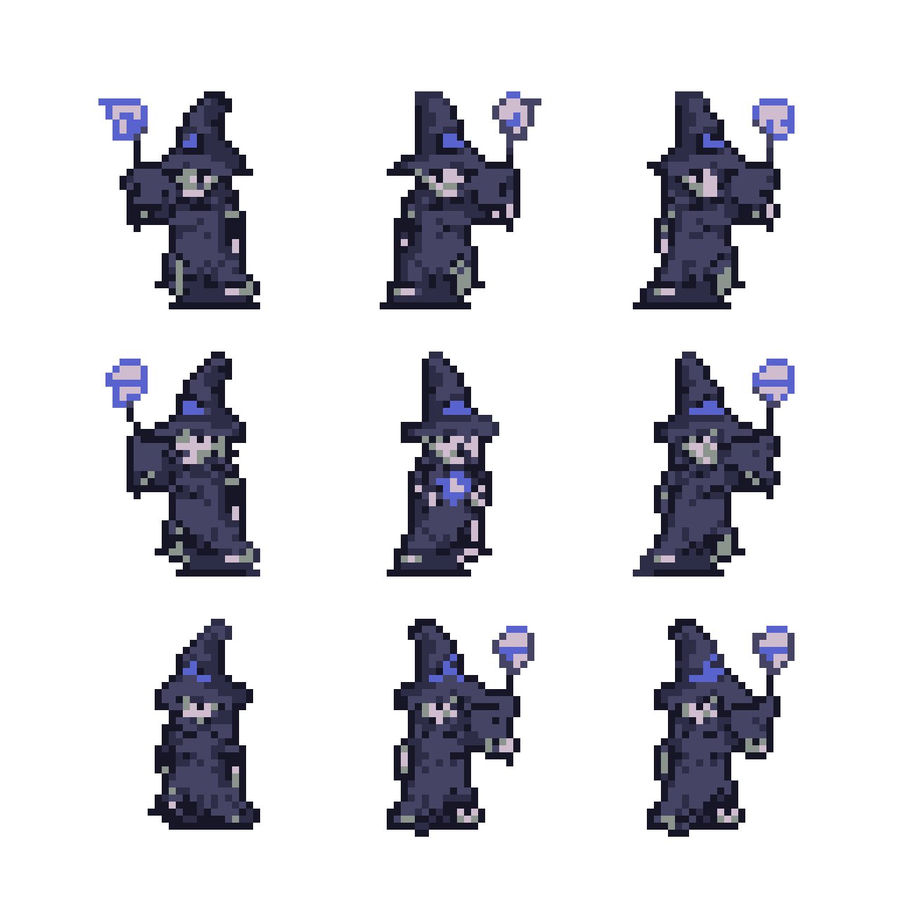 Mysterious Wizard Sprite: Glowing Staff Animation Frames