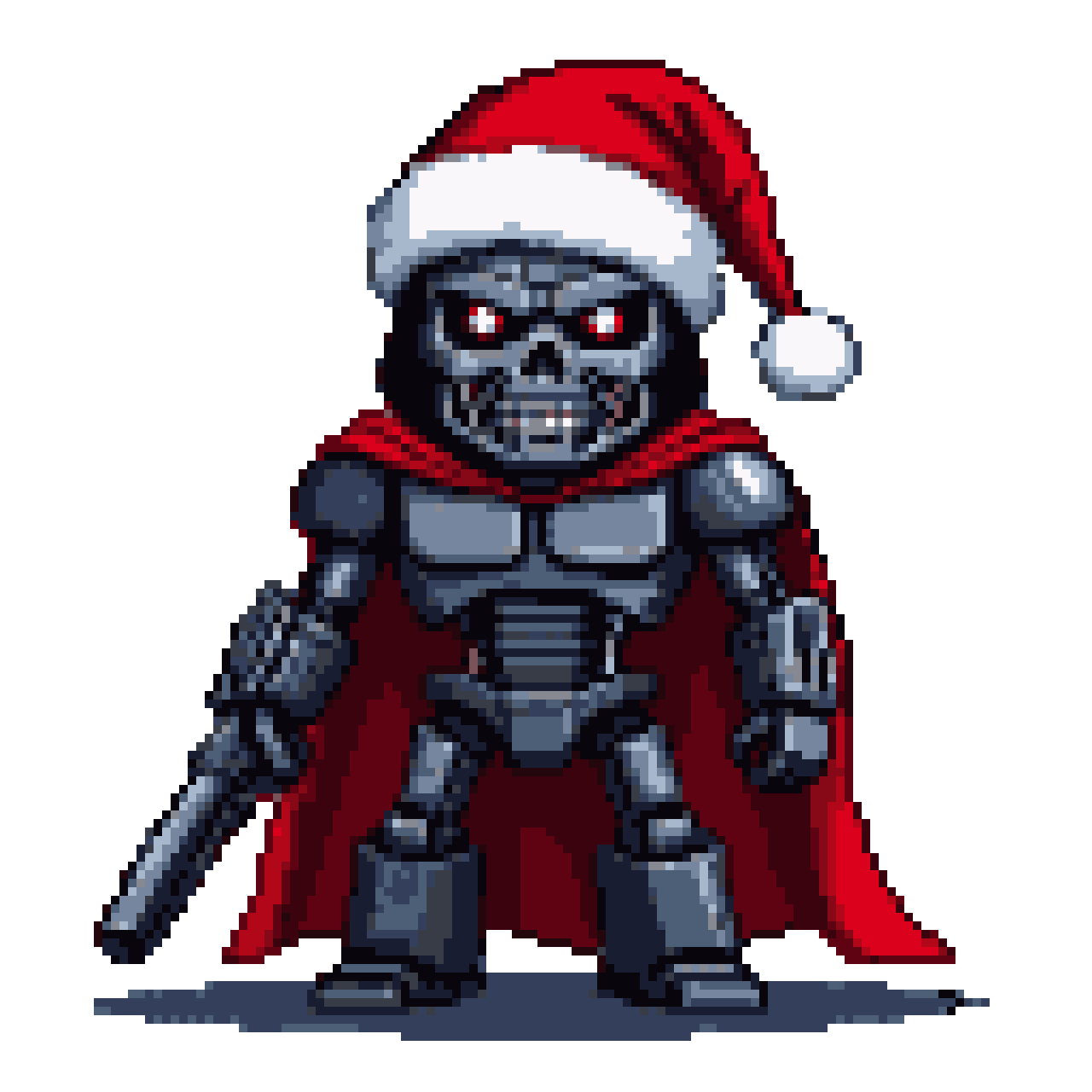 Grim Santa Bot: Menacing Holiday Warrior with Weapon