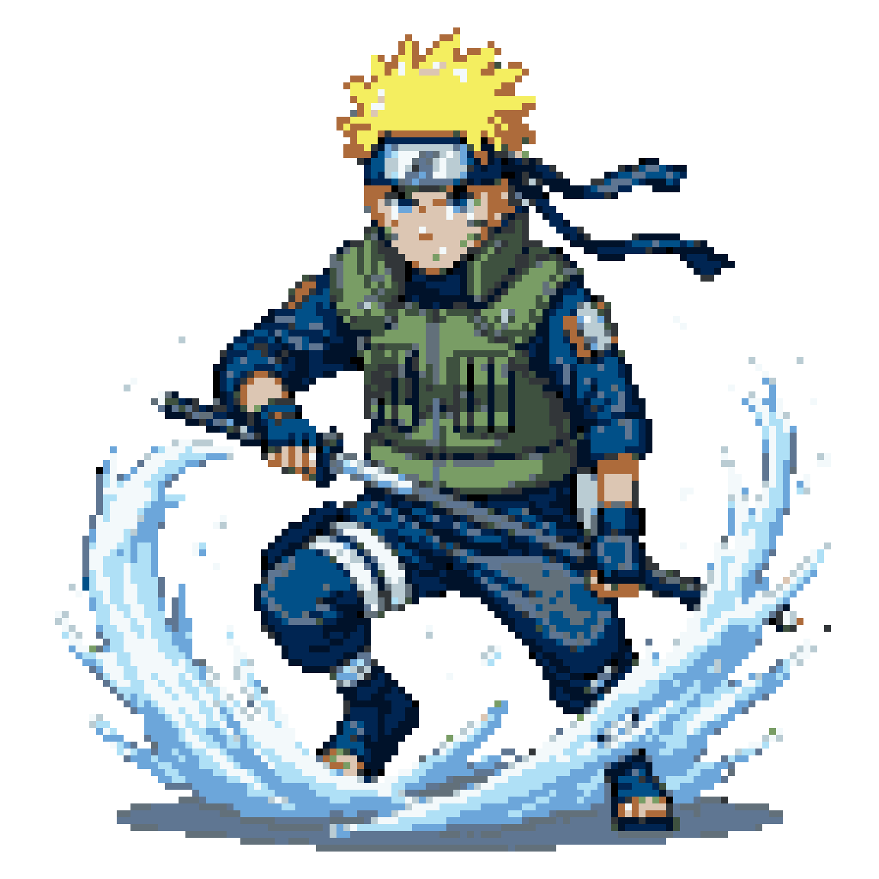 Game Asset Sprite: Naruto's Water Style Jutsu: Determined Ninja Ready