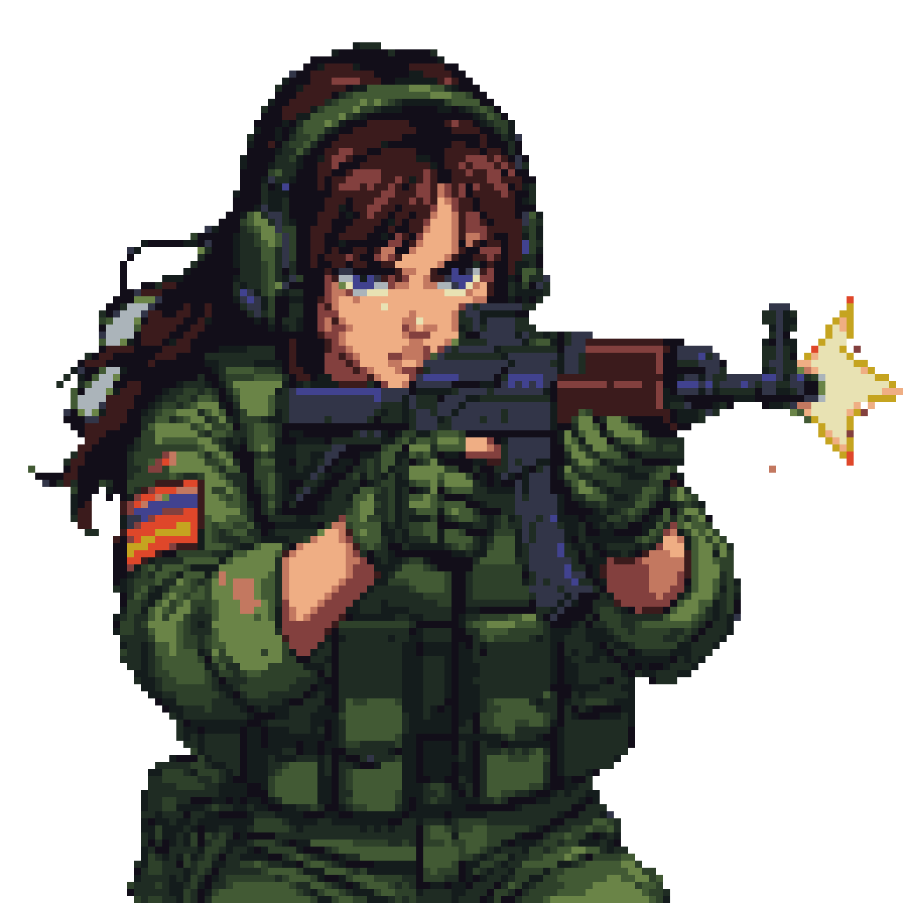 Soldier Fires Rifle: Intense Retro Combat Action