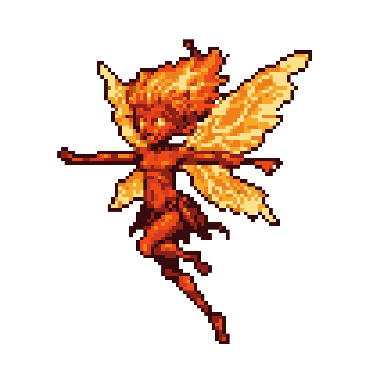 Fiery Pixie Soaring: Ethereal Flame Sprite Animation