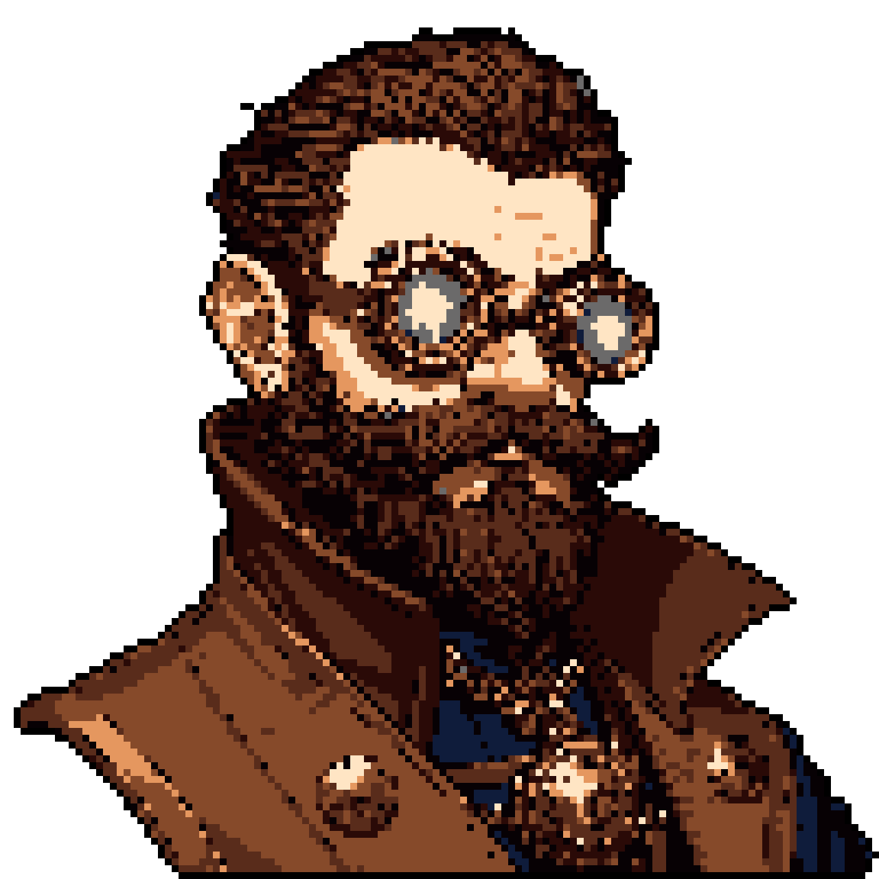 2D Game Asset: Bearded Explorer with Goggles: Steampunk Portrait