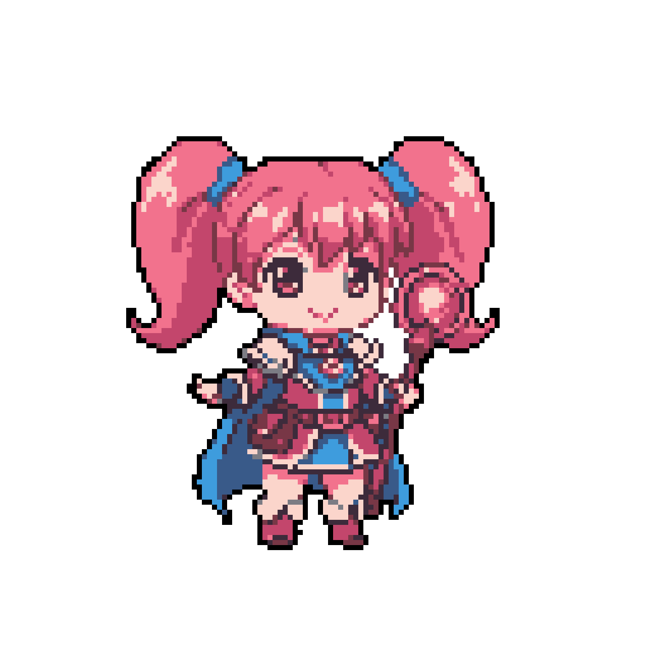 Cute Chibi Mage with Glowing Staff - Pink & Blue Magic