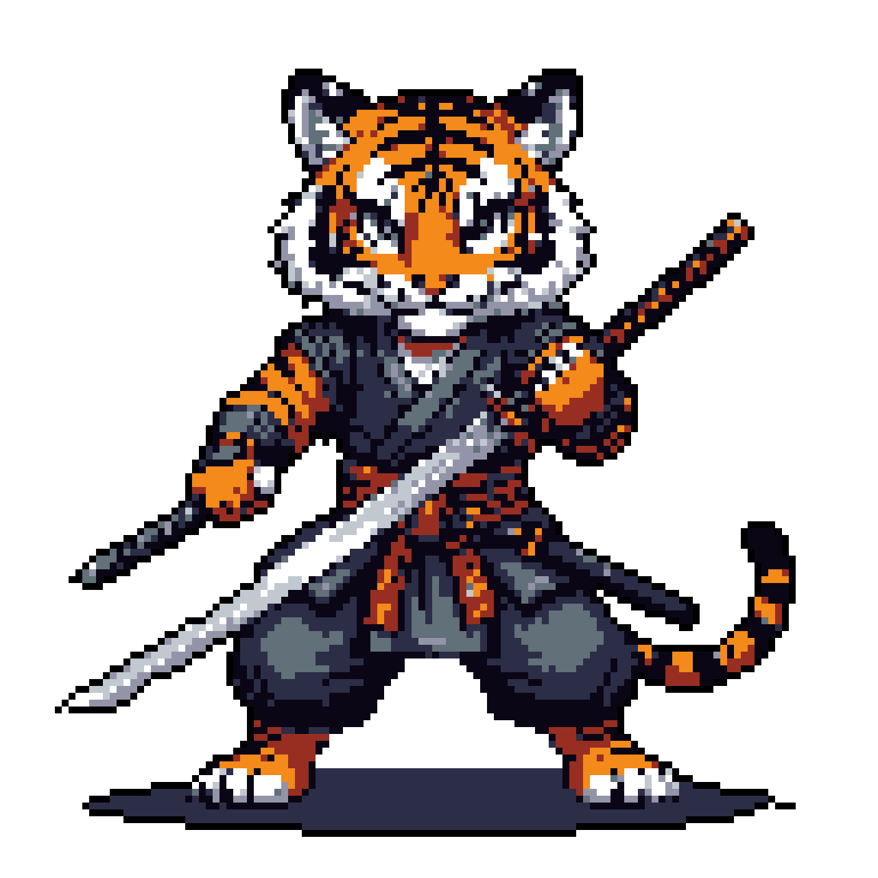 Tiger Warrior: Katana Ready, Stern Stance, Retro Style