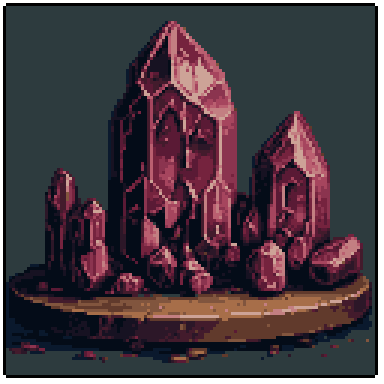 Game Asset Sprite: Mystical Crystal Cluster: Pink & Maroon Gems
