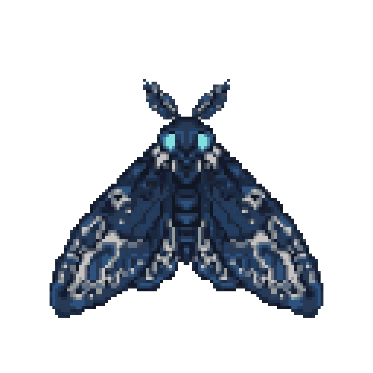Pixel: Enigmatic Blue Moth: Nocturnal Majesty