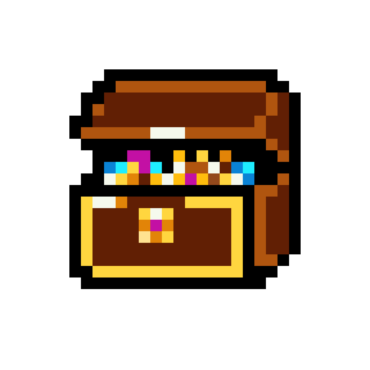 2D Game Asset: Open Treasure Chest Overflowing with Gems and Gold