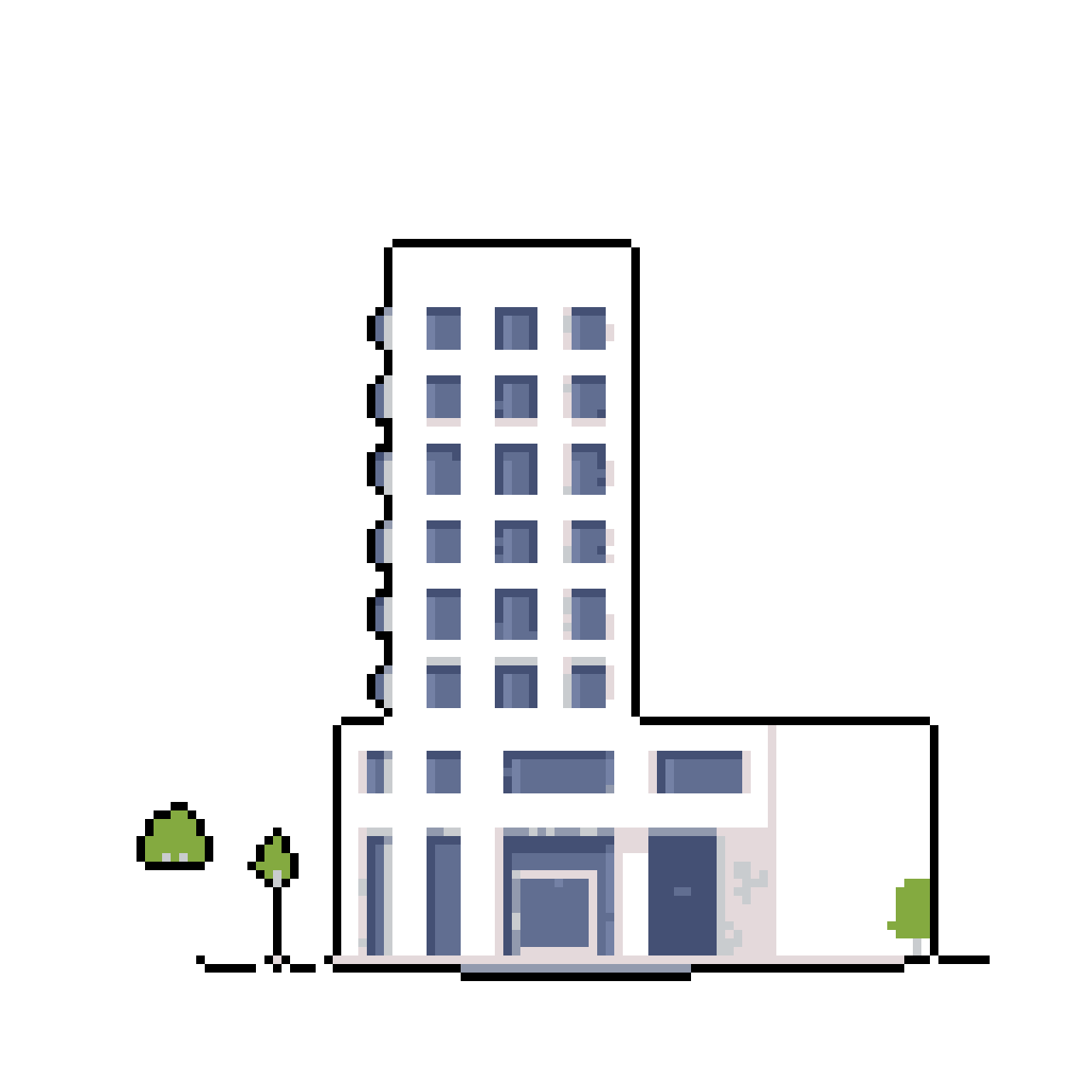 2D Game Asset: Modern Multi-Story Building: Minimalist Digital Art
