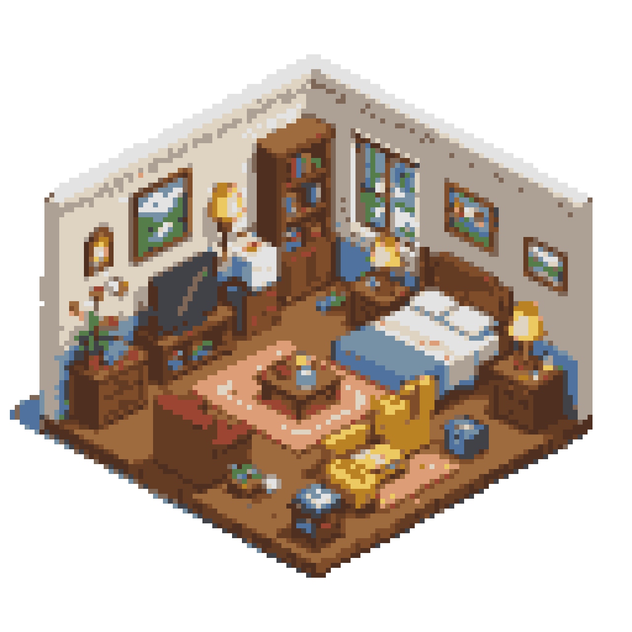 2D Game Asset: Cozy Isometric Bedroom: Warm Light & RPG Vibes