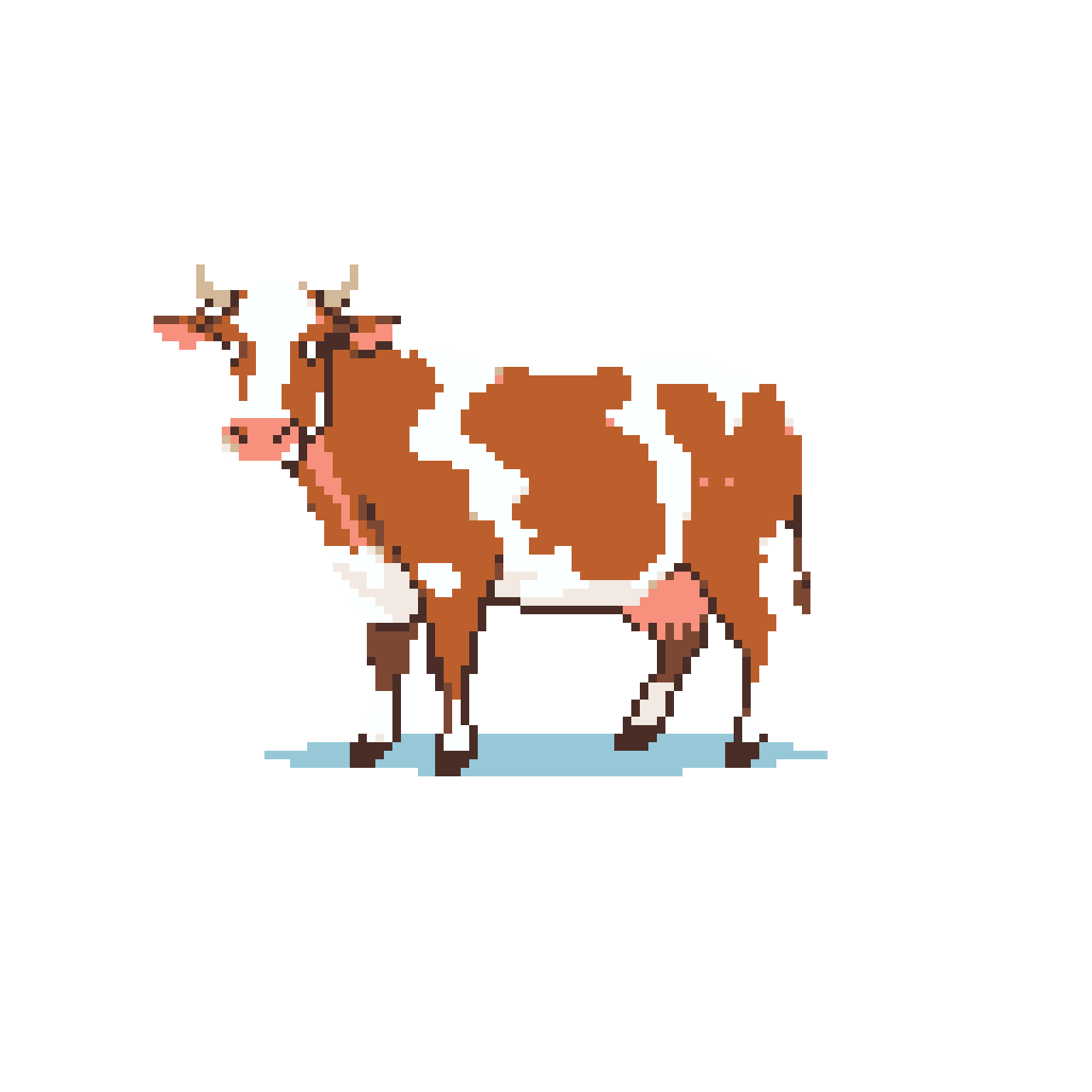 Pixel Art: Relaxed Cow on Light Blue Ground - Retro Graphics