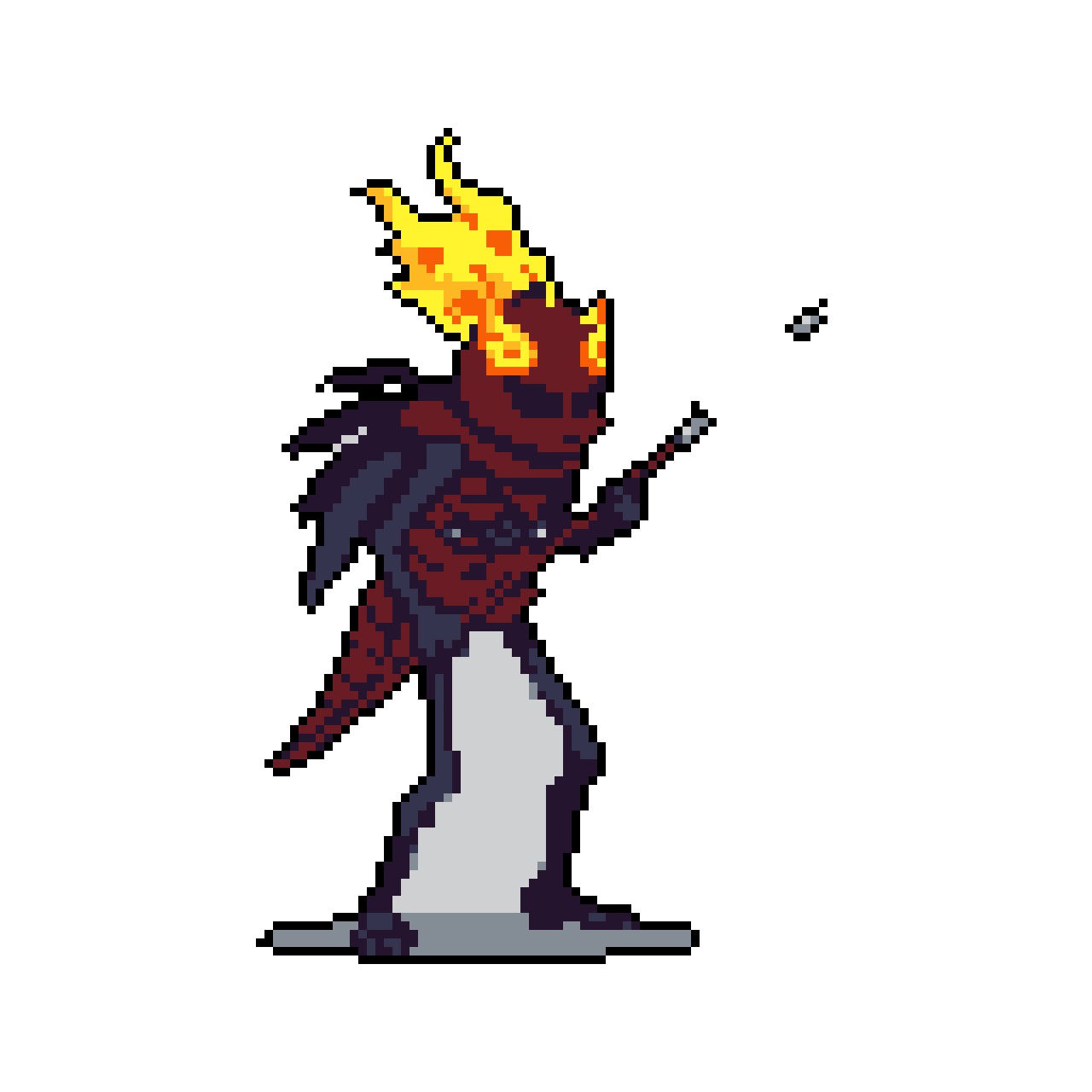 Fiery Horned Demon with Magic Staff, Dark Fantasy Art