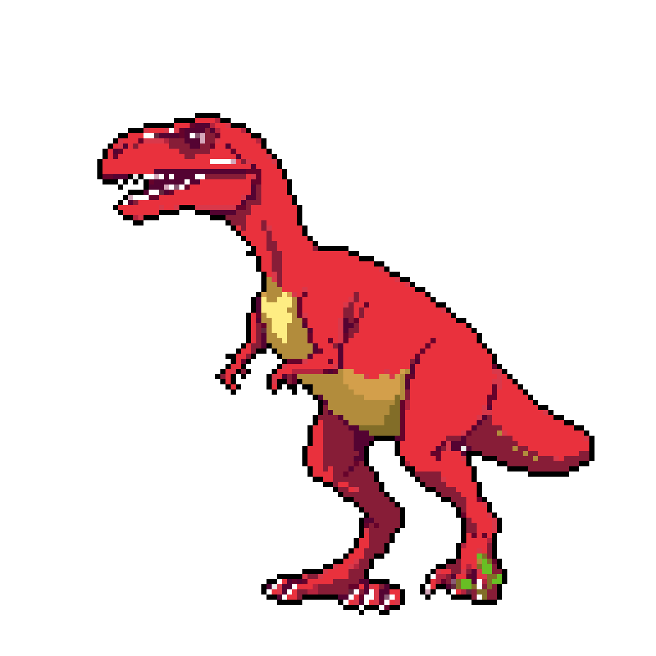 2D Game Asset: Retro Dino Roar: Red T-Rex Ready to Attack