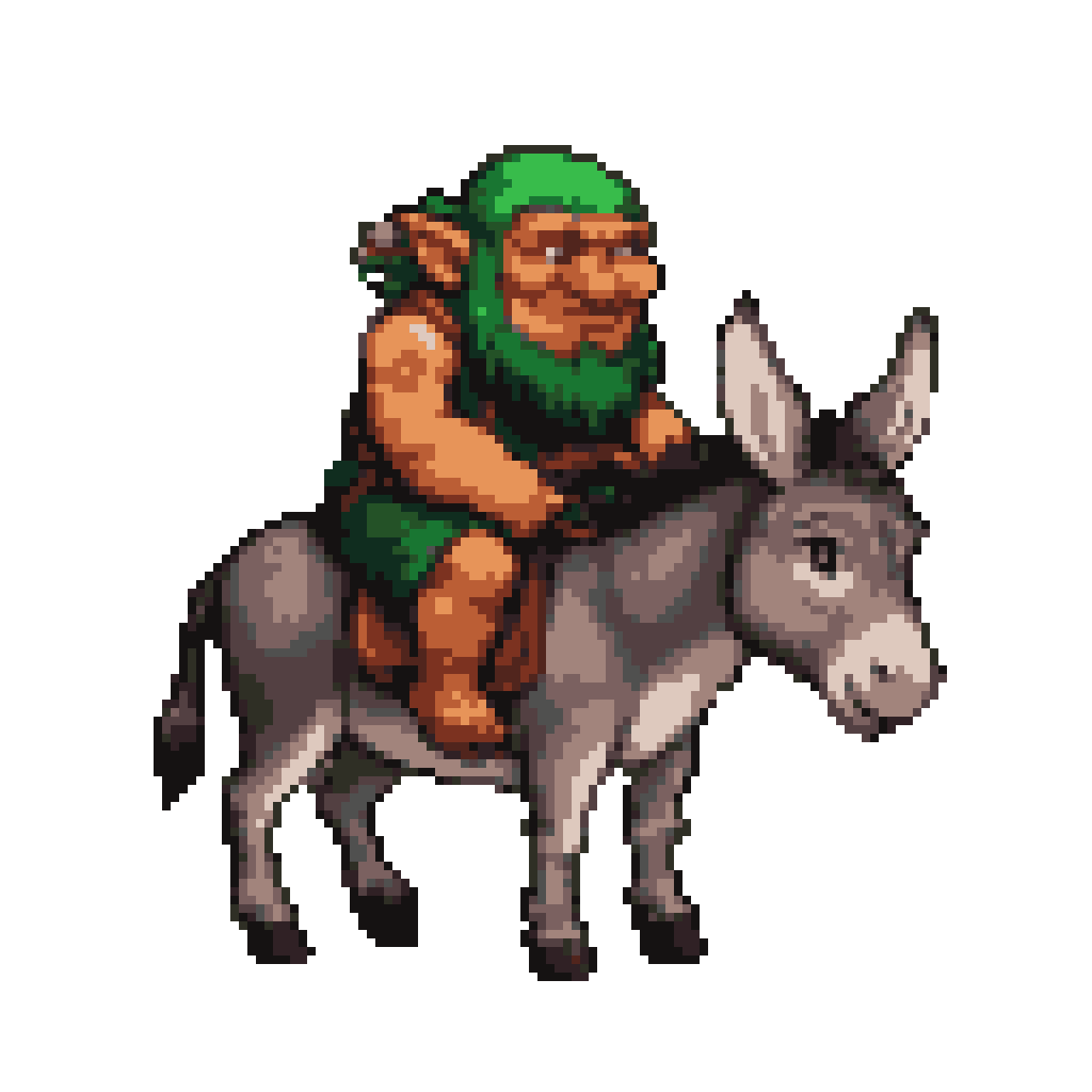 Grumpy Troll Rides Donkey on Fantasy Quest
