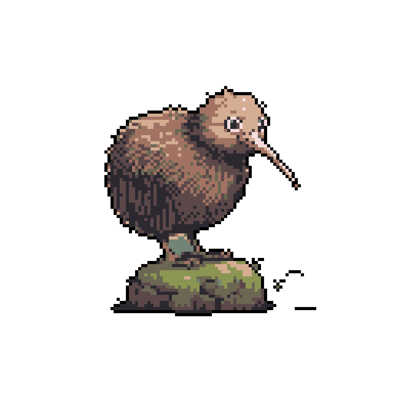 Pixel Art Sprite: Curious Kiwi Bird on Earthy Ground
