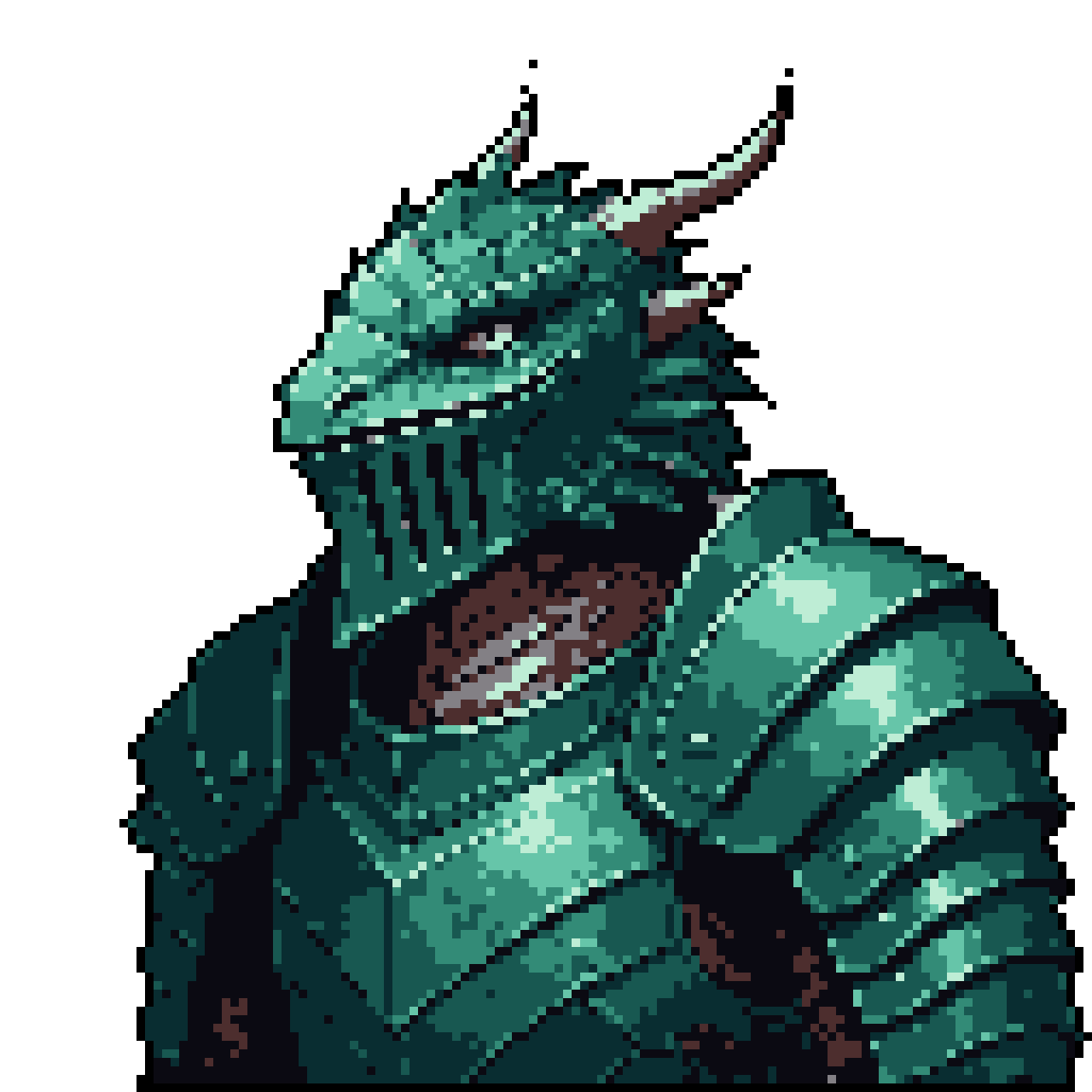 Stoic Teal Dragon Knight: Formidable RPG Portrait