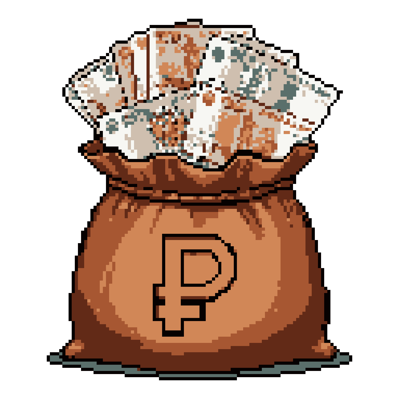 Rich Ruble Bag Overflowing with Cash