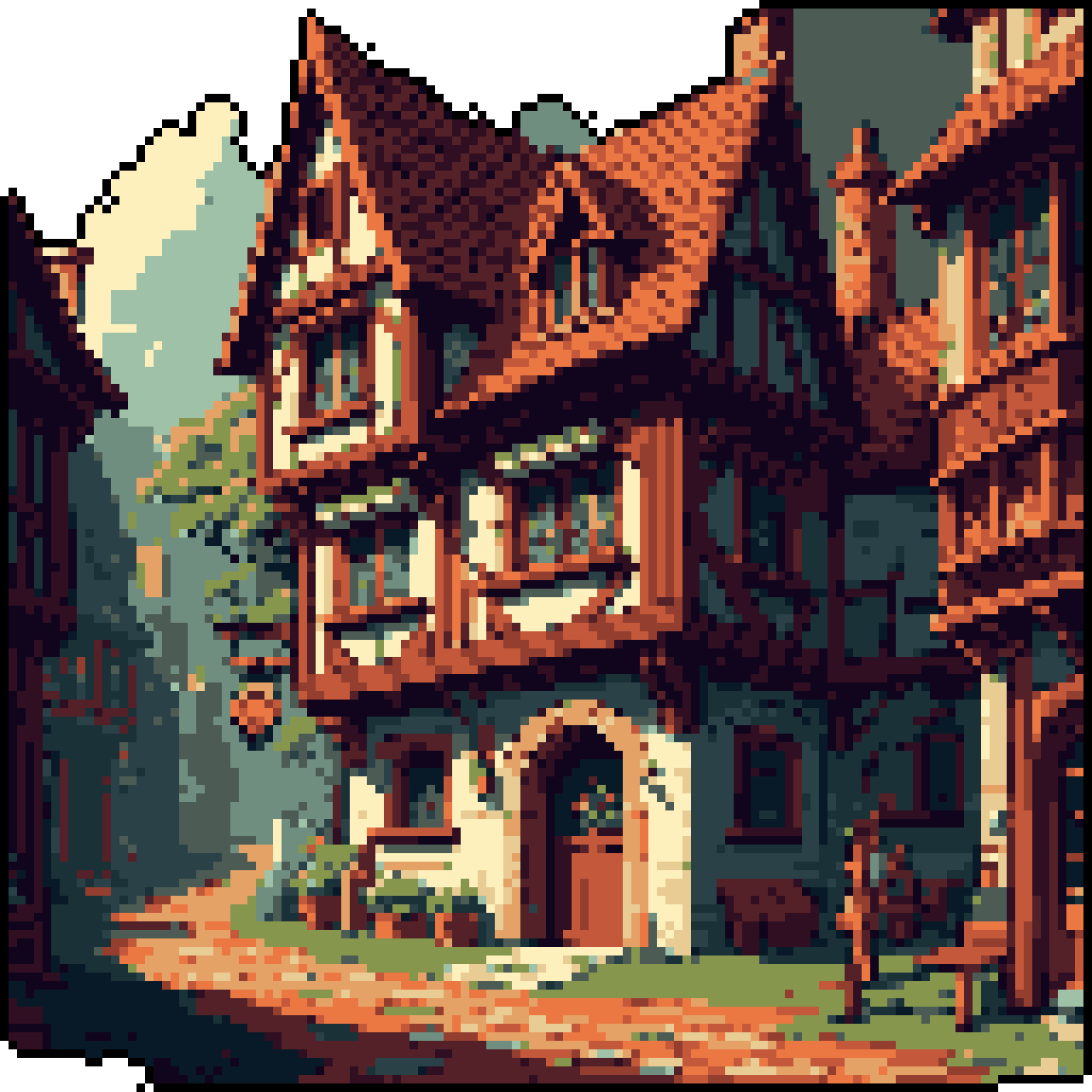 Charming European Village Street: Timeless Timber-Framed Buildings