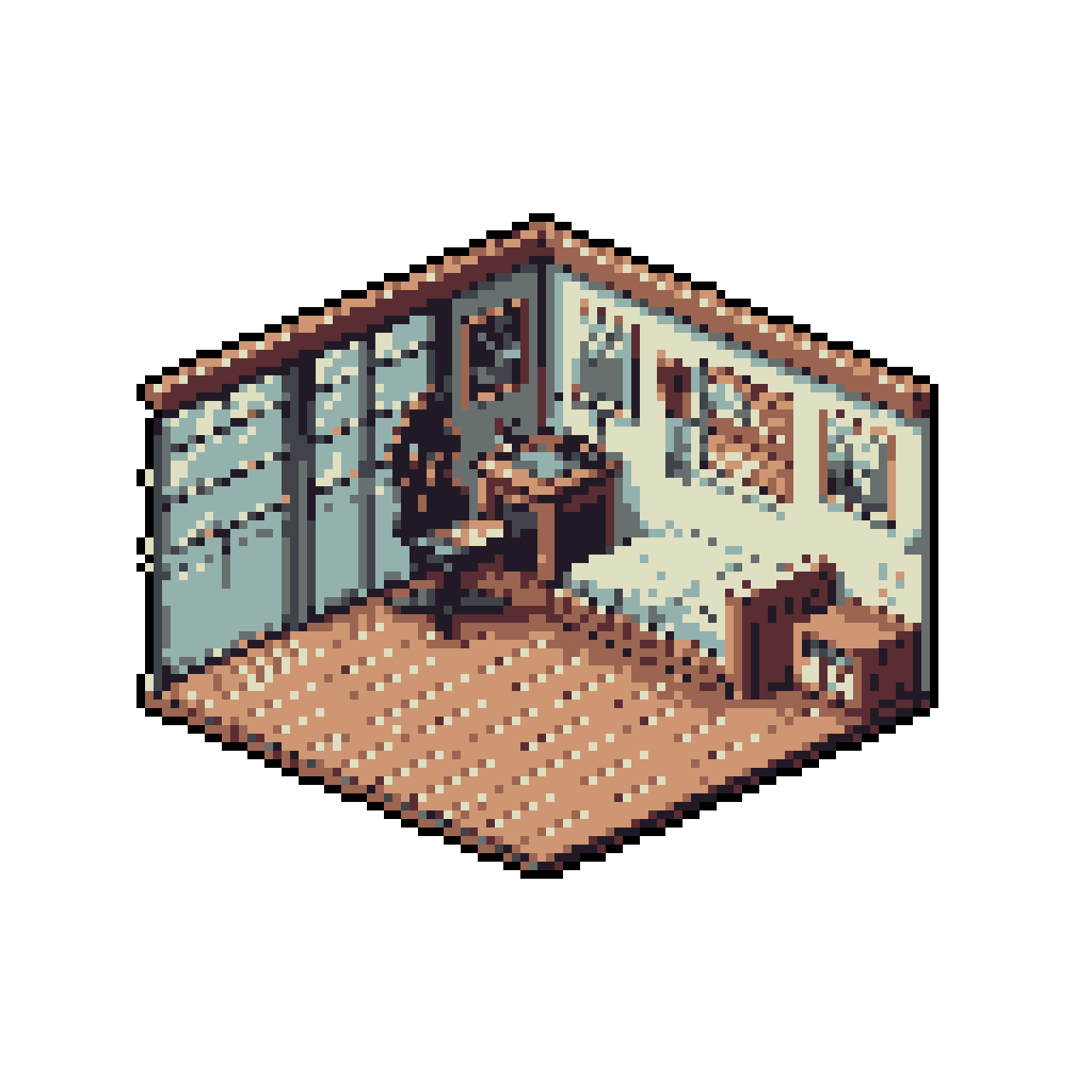 Pixel Art Sprite: Cozy Isometric Bedroom: Work, Rest, & Quiet Solitude
