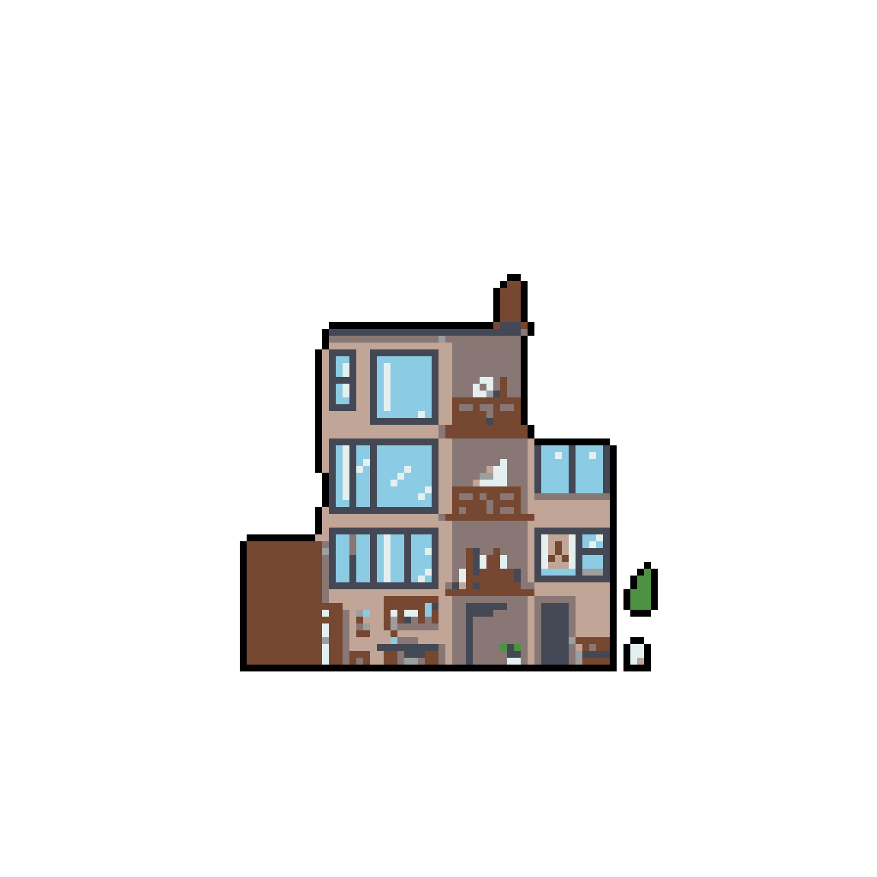 AI Pixel Art: Urban Block Building: Muted Tones, Retro Style