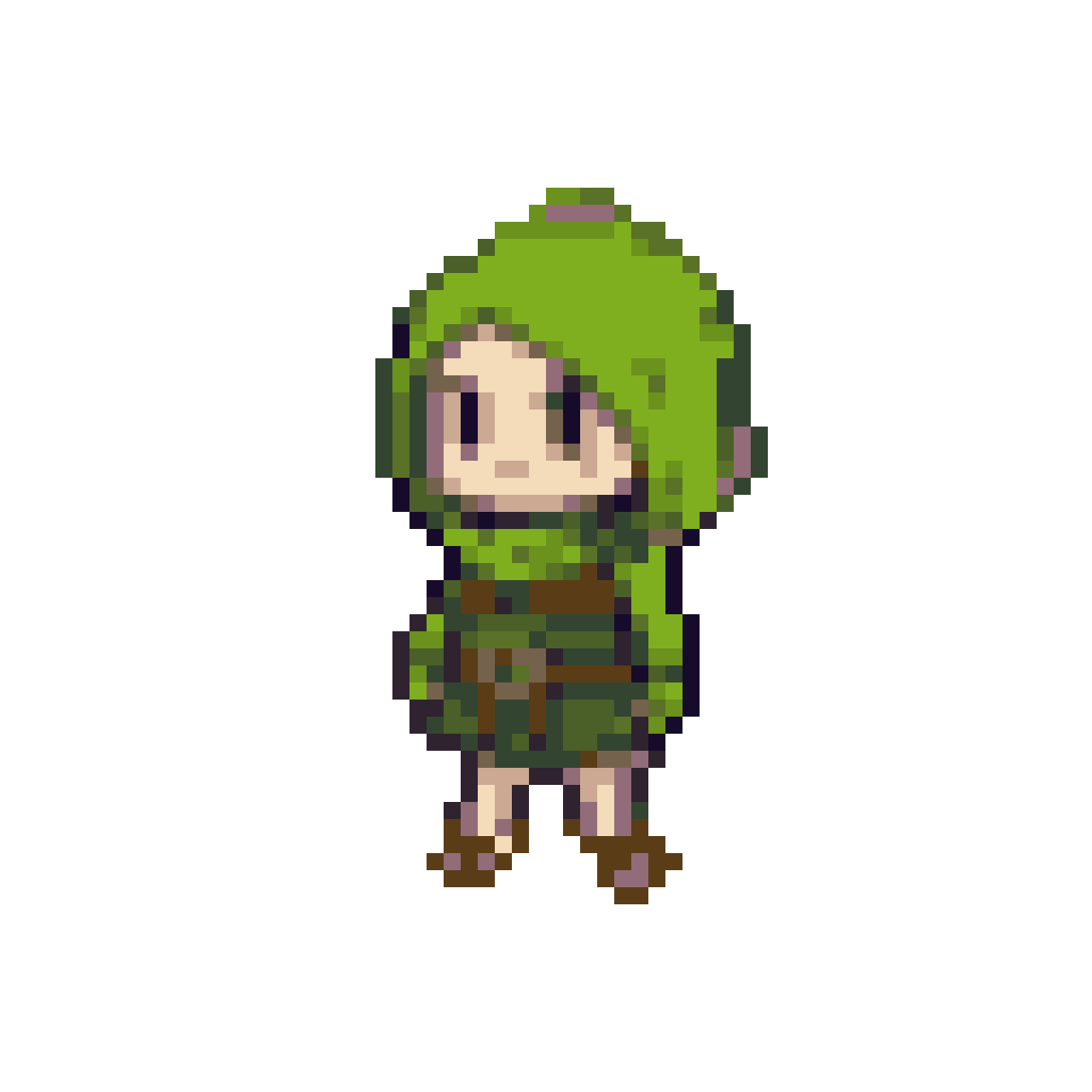 Green Hooded Wanderer: Chibi Character Sprite