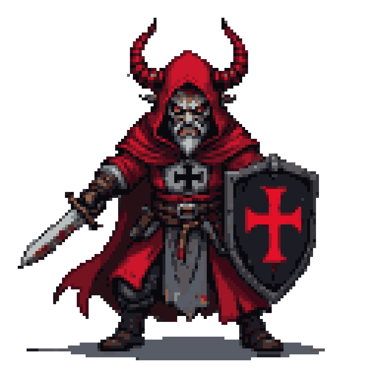 Demonic Templar Priest: Blood-Red Horror, Rusty Sword, Dark Power