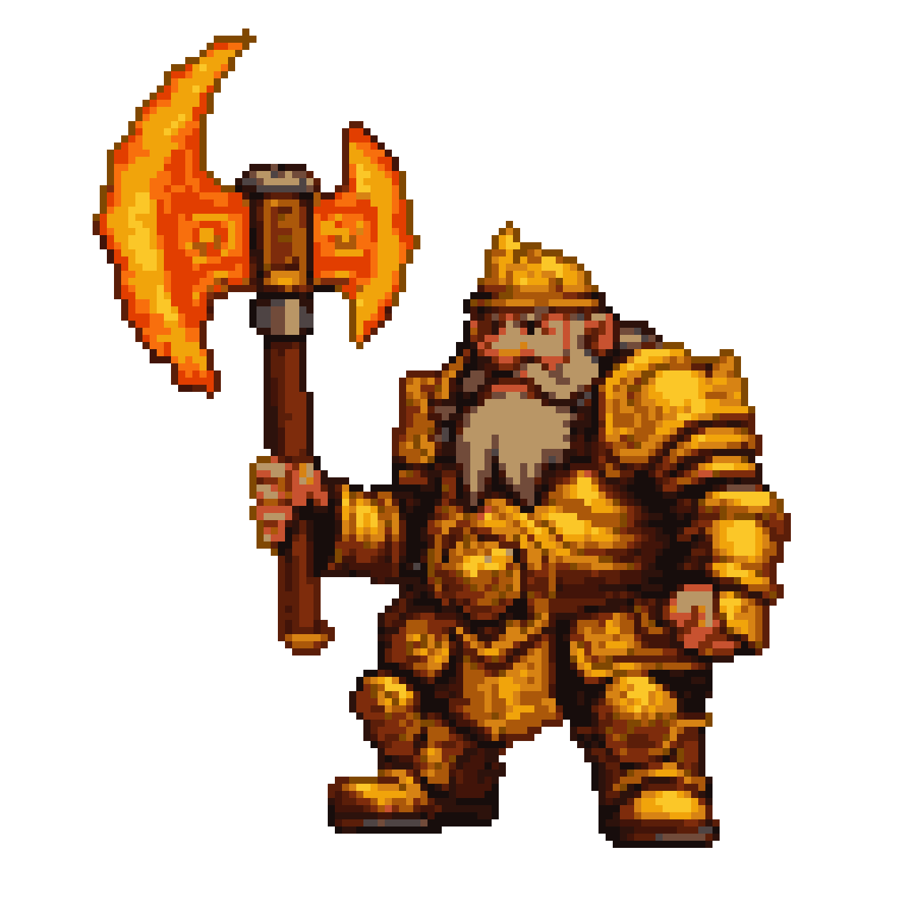 Golden Dwarf Warrior: Fiery Axe Ready for Battle
