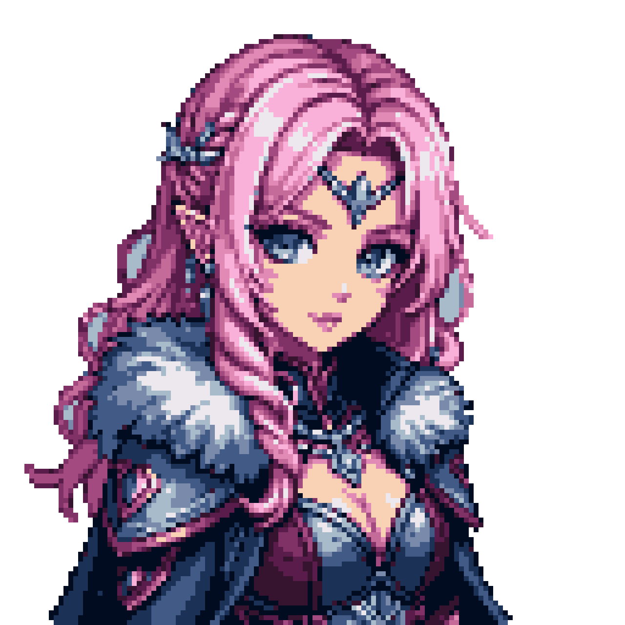 Enchanting Elf Portrait: Pink Hair, Silver Armor, Mystery Smile