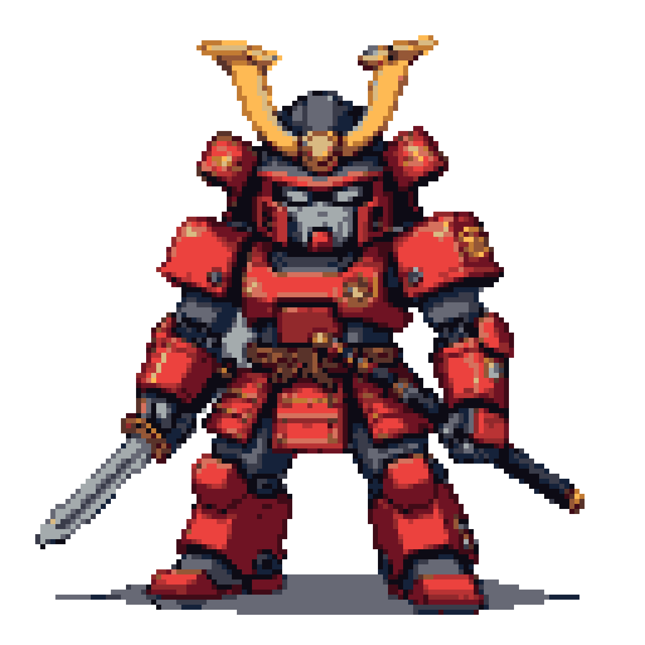 Game Asset Sprite: Red Samurai Robot: Ready for Battle