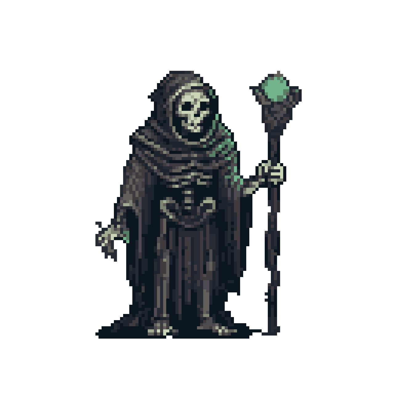 Game Asset Sprite: Grim Reaper Mage Staff Glows Ominously