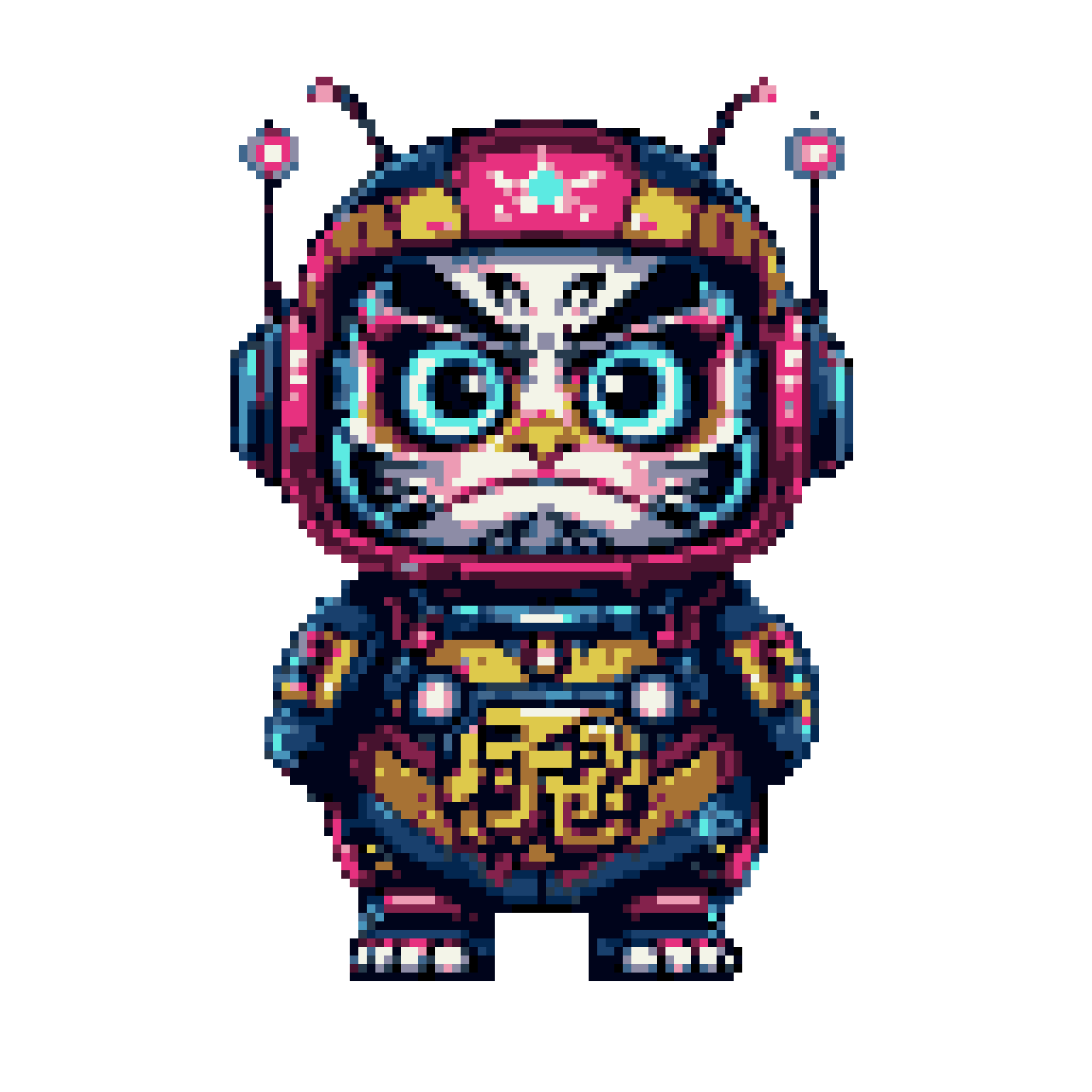Futuristic Daruma Cat Astronaut: Neon Retro Charm