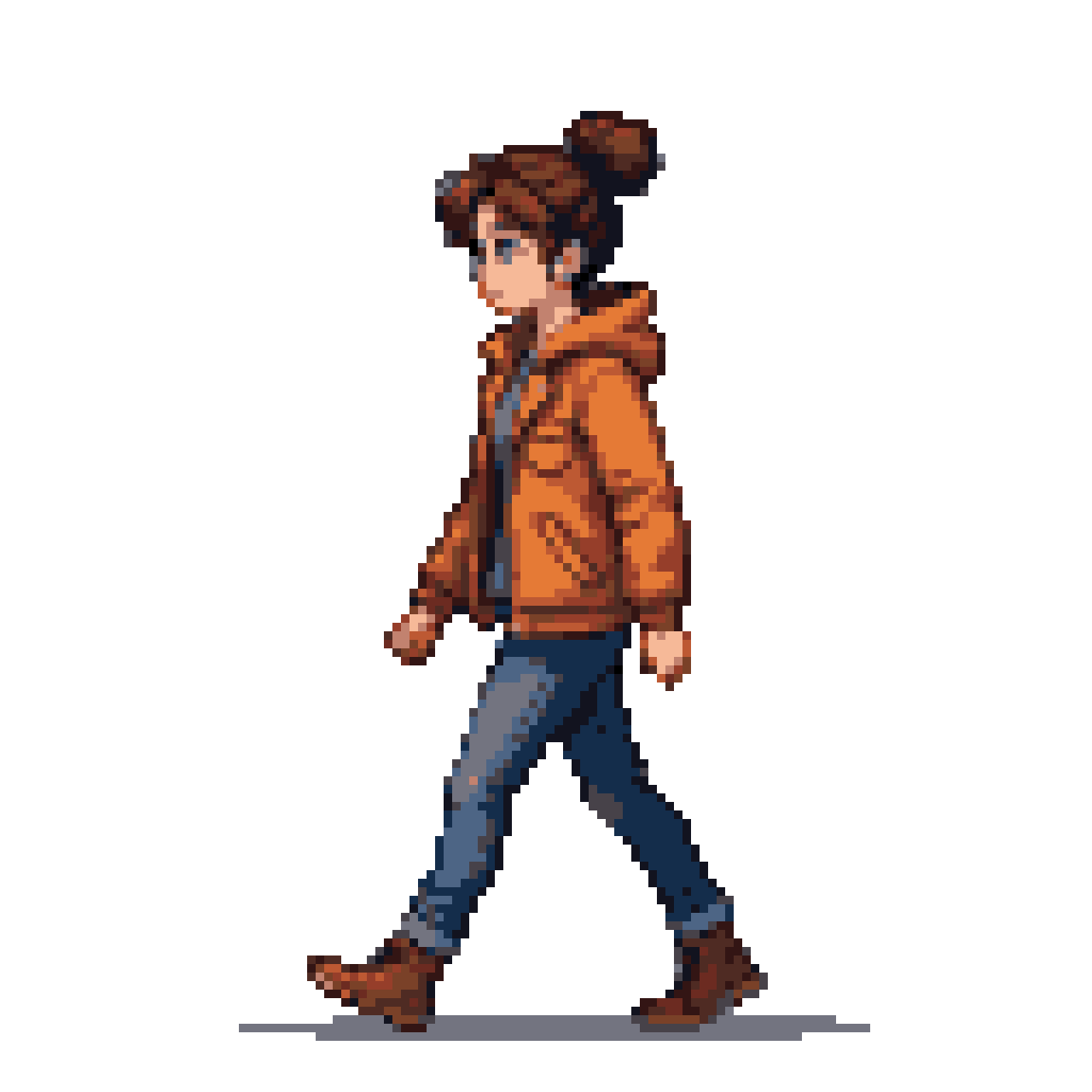 Game Asset Sprite: Woman in Orange Jacket Walks Confidently