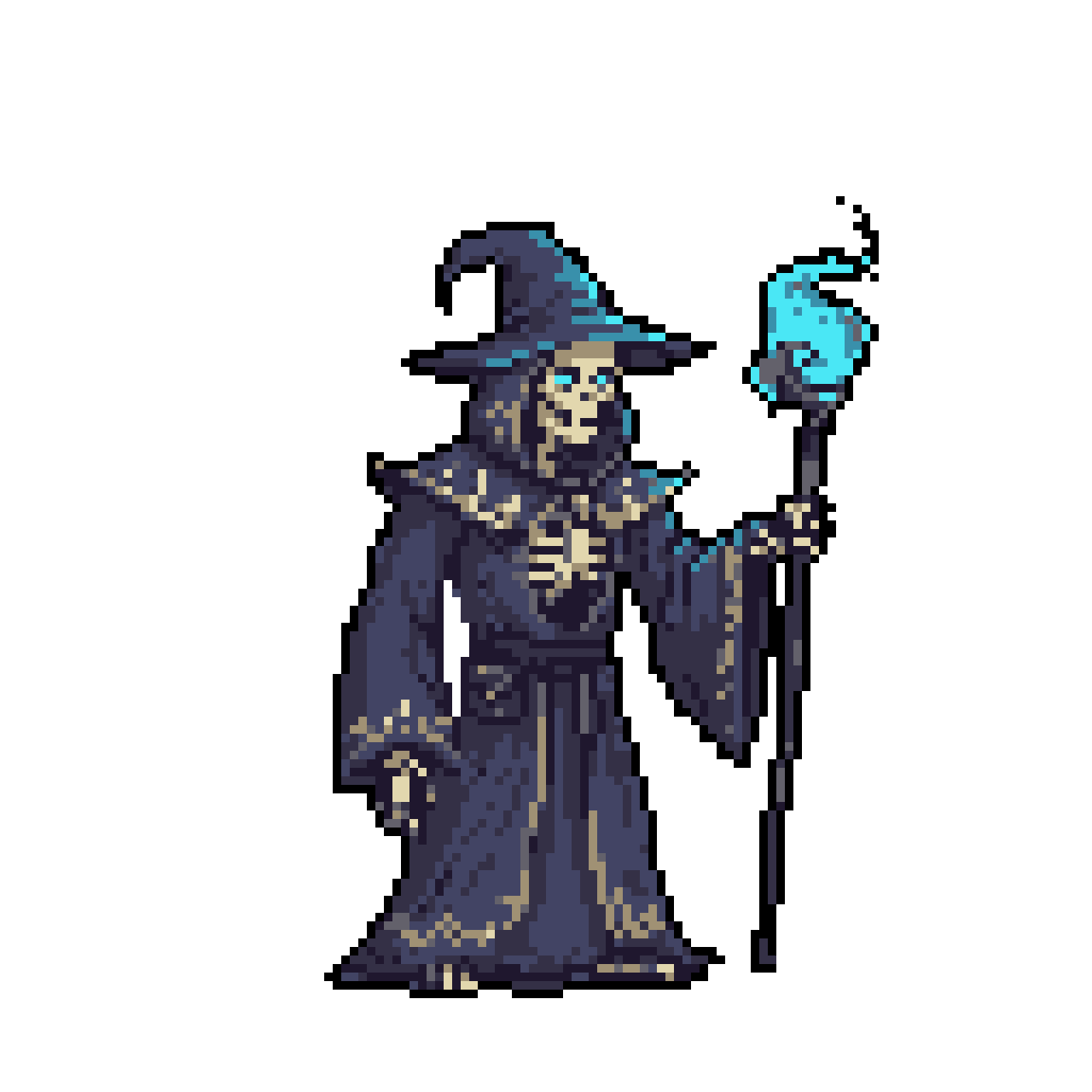 Skeletal Wizard's Blue Flame Staff | Mystical Necromancer