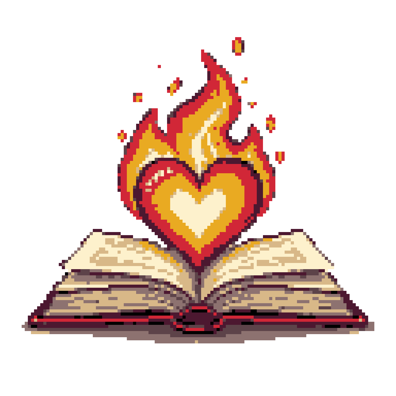 Game Asset Sprite: Flaming Heart Ignites from Open Book's Pages