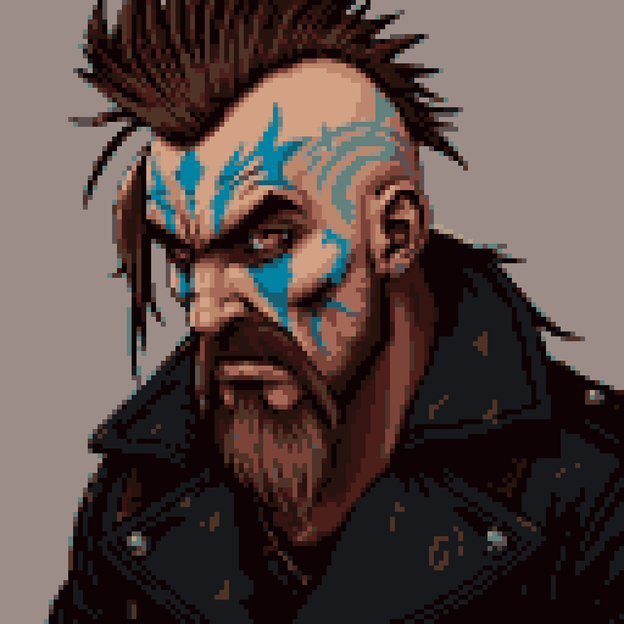 Vengeful Warlord: Blue Paint, Leather Coat, Wasteland Grit