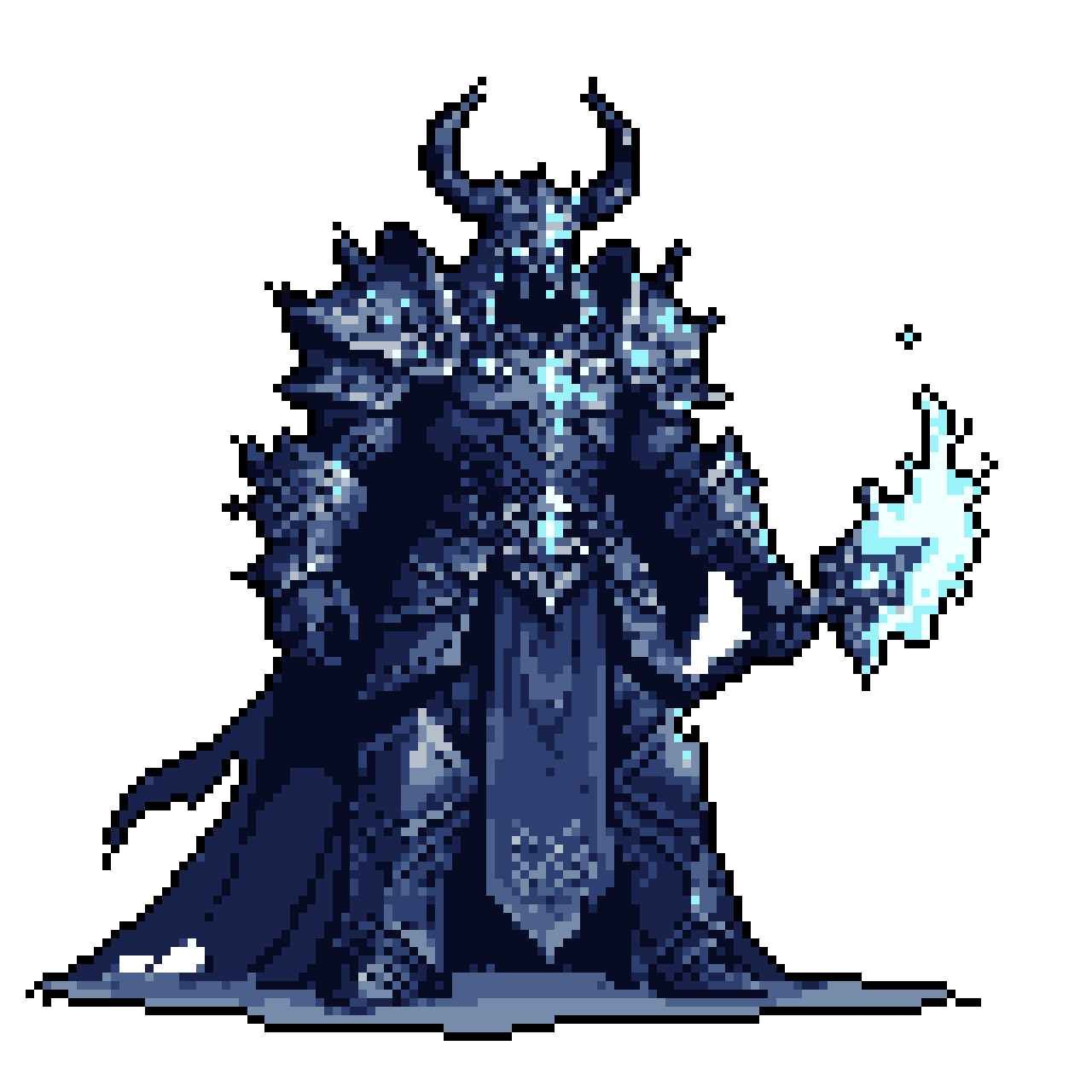 Pixel Art Sprite: Icy Warrior: Ominous Sorcerer Rises in Blue Glow