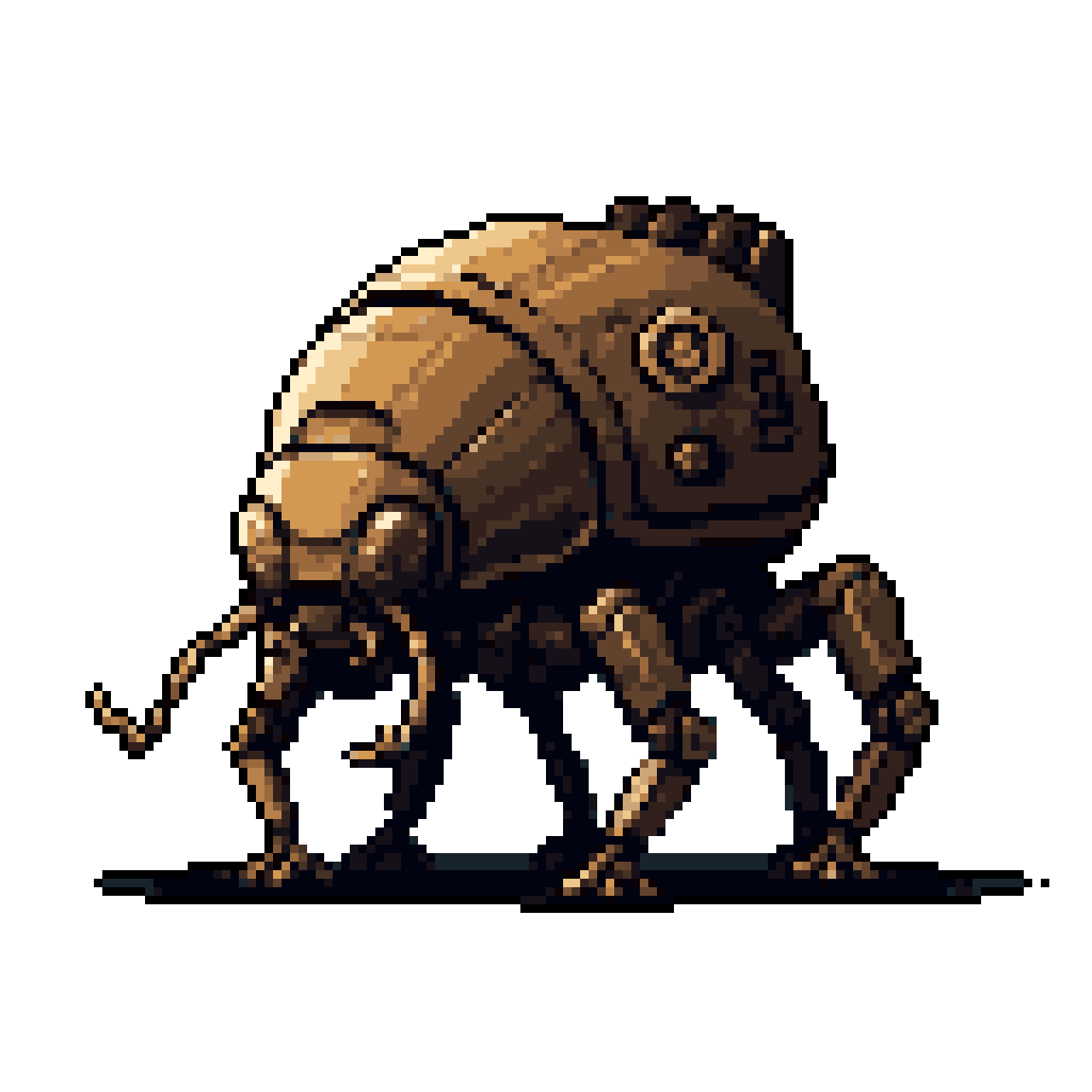 Pixel Art Sprite: Steampunk Beetle: Metallic Insect Explorer on Black
