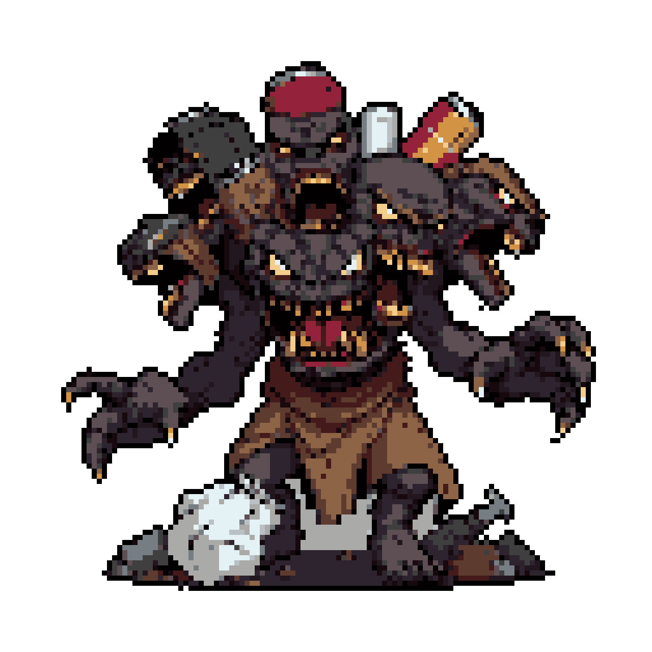 Six-Headed Monster Roars: Dark Fantasy Guardian