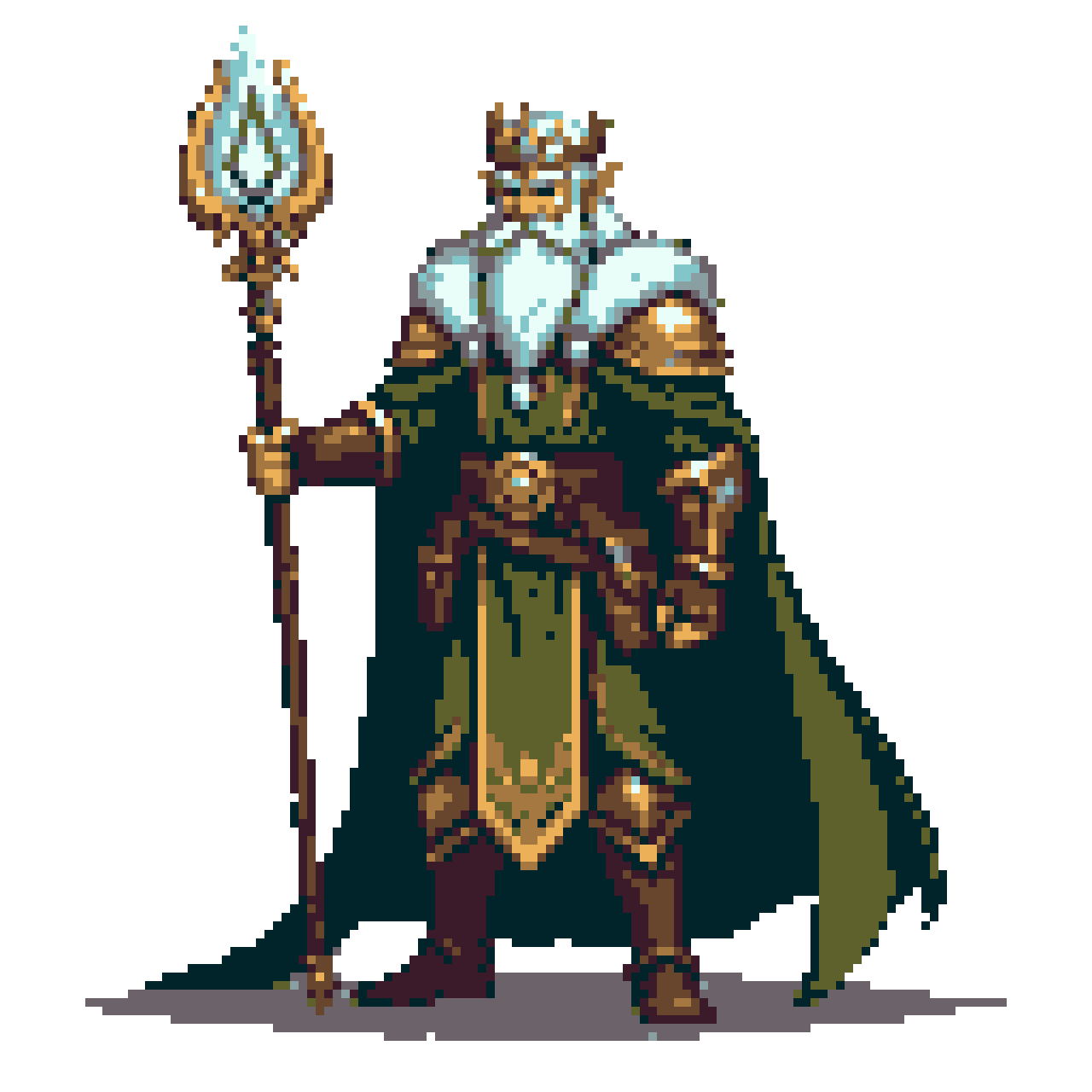 Regal Elf King with Golden Crown & Glowing Staff