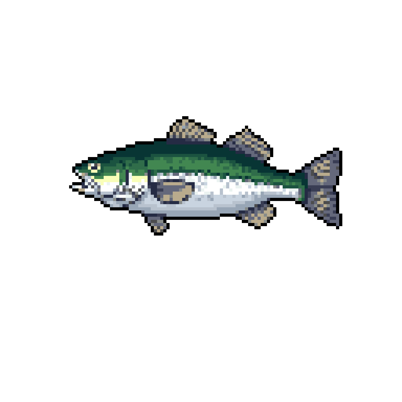 Pixel: Emerald Bass: Digital Fish Portrait