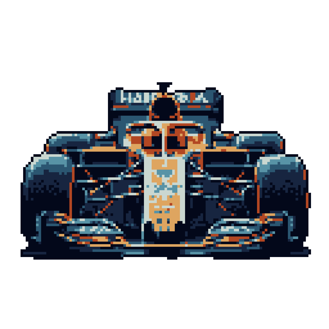 AI Pixel Art: F1 Race Car: Dynamic Blue & Orange Speed Machine