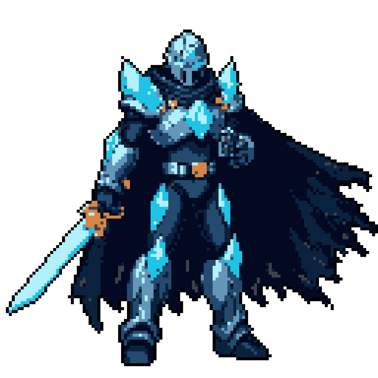 Armored Knight with Glowing Blue Sword, Ready for Battle